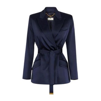 Elisabetta Franchi Stretch Satin Jacke mit G&uuml;rtel - - Jackets - Damen - Blau - XL