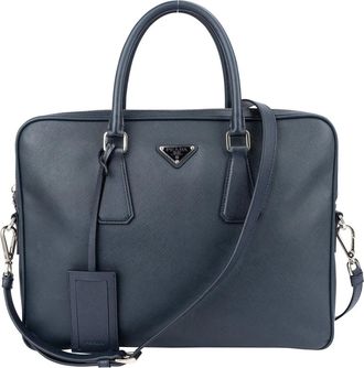 Prada Crossbody Bags - Prada Blue Saffiano Leather Business Handbag - Gr. unisize - in Blau - f&uuml;r Damen