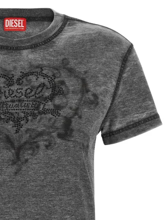 Diesel Rhinestone-Embellished Logo Print T-shirt - gray