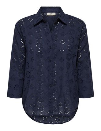 Jacqueline de Yong JdY Damen Jdytallie 3/4 Long Shirt WVN Noos Detaillierter Hemdkragen, Lang, Mit Volumenärmeln, Black Iris, Medium