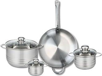 Fackelmann ELO 9874050 Batterie de cuisine 4 pi&egrave;ces, Ensemble de 1 Po&ecirc;le de cuisson 32 cm et 3 faitouts 12, 16 et 24 cm Elo Profi Brillant, inox, induction