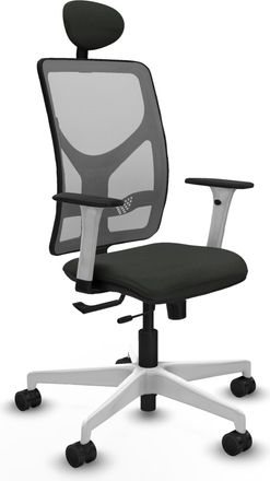 Piqueras y Crespo B&uuml;rostuhl schwarz mit wei&szlig;en und schwarzen Armlehnen, h&ouml;henverstellbare Lendenwirbelst&uuml;tze und festes Kopfteil, ausgestattet mit Syncro/Traslack. Grau
