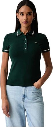 Lacoste Polo L.12.D Coupe Ajust&eacute;e avec Finitions Contrast&eacute;es - Femme - Tops - Vert - Taille: 44 FR