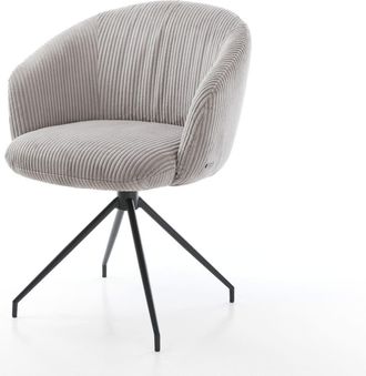 DELIFE Drehstuhl Caja-Flex mit Armlehnen Cord Silbergrau Kreuzgestell konisch Schwarz 180° drehbar Taschenfederkern, Esszimmerstühle