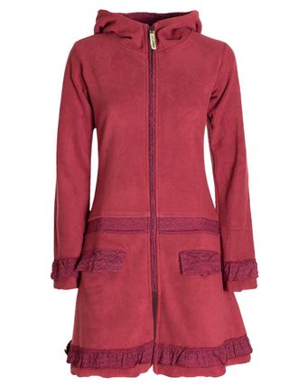 vishes Alternative Bekleidung - Damen lange Fleecejacke Fleecemantel &Uuml;bergangsjacke ECO-Fleece dunkelrot 42-44