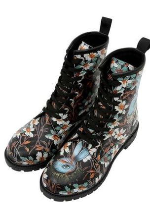 Dogo Femme Cuir Vegan Noir Bottes Longues - Are You Lost Motif