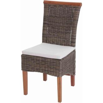 Hhg neuwertig] 2er-Set Esszimmerstuhl Sinio, Stuhl K&uuml;chenstuhl, Rattan mit Sitzkissen