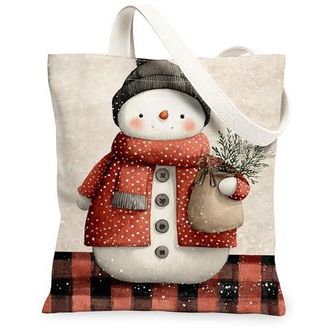 Generic Sac fourre-tout en toile motif bonhomme de neige r&eacute;utilisable, sac festif l&eacute;ger lavable &agrave; bandouli&egrave;re en toile pour vacances, voyage, pique-nique, 33 