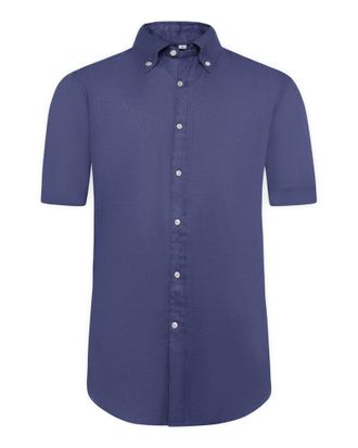 Tom Rusborg Unifarbenes Leinenkurzarmhemd mit Button Down-Kragen, Regular in