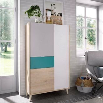 Dmora Sideboard Duan, Buffet-Speisekammer f&uuml;r Wohnzimmer, Modernes Sideboard f&uuml;r Wohnzimmer mit 3 T&uuml;ren, 81x43h137 cm, Wei&szlig; und Eiche - Dmora