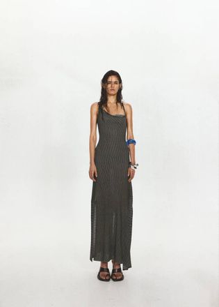 Mango Asymmetrisches gestreiftes Strickkleid kaffeebraun - Damen - S - MANGO