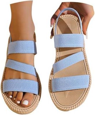 Generic Sandales plates dété pour femme, chaussures décontractées à lanières, sandales romaines rétro, sandales romaines avec sangle de cheville antidérapante