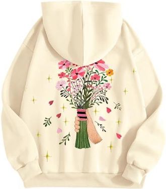 Generic Sweat &agrave; Capuche Graphique pour Femmes, Pull surdimensionn&eacute;, d&eacute;contract&eacute;, Manches Longues, Cordon de Serrage, avec Poches Sweat Polaire Long Sweat Capu