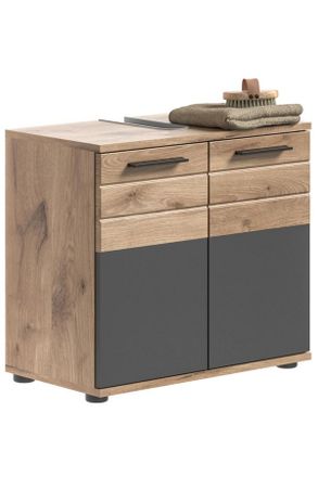 MID.YOU Mid.you Waschbeckenunterschrank, Grau, Eiche, Holzwerkstoff, 1 F&auml;cher, 60x56x34 cm, FSC MIX, stehend, Badezimmer, Badezimmerschr&auml;nke, Waschbeckenunter
