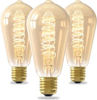 Calex LED Lampe E27, ST64, Spiralf&ouml;rmig Filament, Vintage Gold, 2100K Warmwei&szlig; Licht, dimmbar, 3er Pack