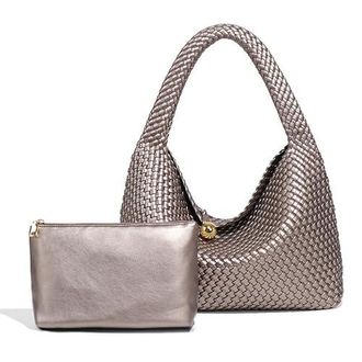 Generic Grand sac fourre-tout tiss&eacute; pour femme, sac &agrave; bandouli&egrave;re en cuir v&eacute;g&eacute;talien tress&eacute; souple sous les bras, sac &agrave; poign&eacute;e sur le dessus avec sac &agrave; main 