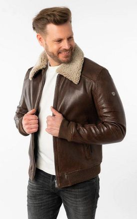 Mauritius Lederjacke MMBrovig aus Lammleder gef&uuml;ttert mit Fellkragen