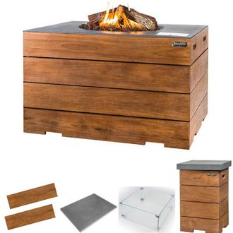 Happy Cocooning Mania Feuertisch Komplettset Lounge&Dining 19,5 kW rechteckig 107x80x67,5 cm Teakhol - Happy Cocooning