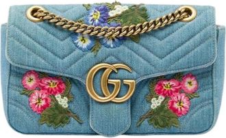 Gucci Sac bandouli&egrave;re vintage en denim brod&eacute; floral Pre-owned - Femme - Pre-owned - Bleu - Taille: ONE Size