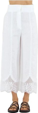 Twinset Femme, Pantalons, Blanc, Taille: 40 FR Pantalon Corsaire en Lin avec Dentelle
