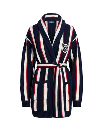 Ralph Lauren PATCH STRIPED SHAWL-COLLAR CARDIGAN