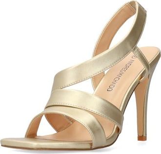 Andres Machado AM5742 - Sandales dété élégantes à Talons Hauts pour Femme - Design Dos Nu - Bretelles Larges - Maintien sécurisé - Tailles spéciales - Soft Doré, Poi
