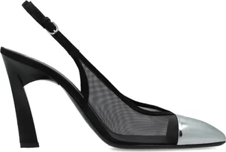 Emporio Armani Femme, Chaussures, Noir, Taille: 39 1/2 EU Escarpins Slingback en Mesh et Daim avec Bout Verni Miroir