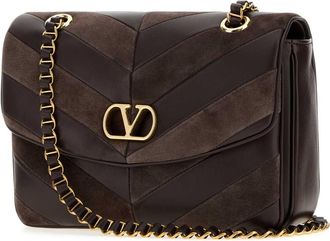 Valentino Garavani Womens Brown Leather And Suede Medium Djuna Shoulder Bag Oakbrownebonybrown Borse A Tracolla