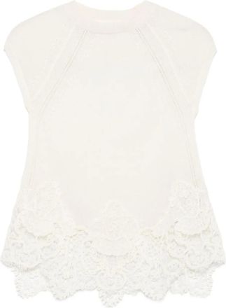 Ermanno Scervino haut en maille à bordures en dentelle - Blanc