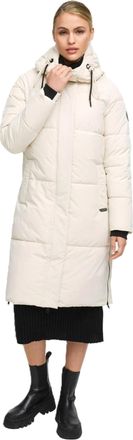 Marikoo Damen Wintermantel (XS-3XL) - gesteppt, mit Kapuze & Rei&szlig;verschlussschlitze - N082 - Cream Gr&ouml;&szlig;e S - Gr.S