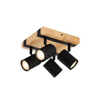 QAZQA Modern Deckenleuchte I Deckenlampe I Lampe I Leuchte schwarz mit Holz 4-flammig Spotbalken-flammig verstellbar rechteckig - Jeana I Wohnzimmer I Schla