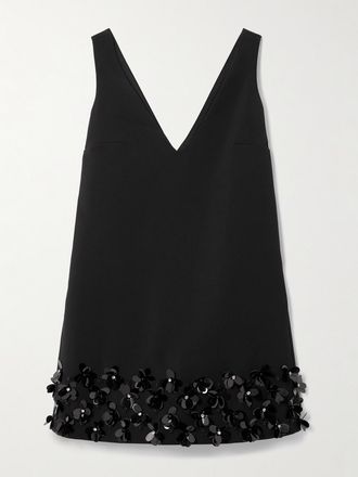 Self Portrait Mini-robe En Crêpe Satiné À Ornements - Noir