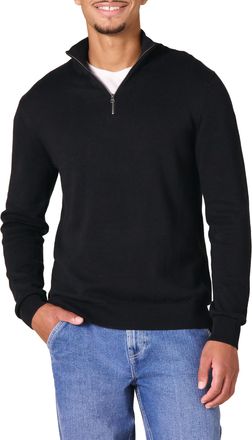 Amazon Essentials Herren Pullover mit Viertelreißverschluss aus 100% Baumwolle, Schwarz, XXL