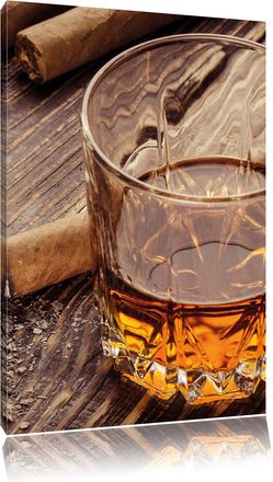 Pixxprint Whisky und Zigarren, Gr&ouml;&szlig;e: 80x60cm, Leinwandbild, fertig gespannt, Wandbild, Dekoration, Kunstdruck, kein Poster