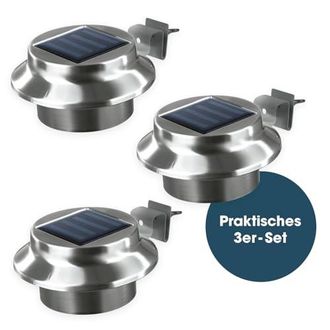 Easymaxx Solar-Dachrinnenleuchten 3er Set, Edelstahl | Au&szlig;enbeleuchtung | Kabellos | Beleuchtung