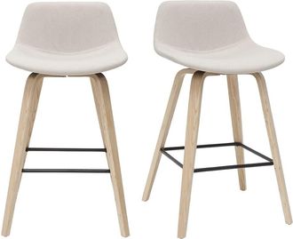 Miliboo Nonie Barhocker, skandinavisch, Beige und helles Holz, H&ouml;he 65 cm, 2 St&uuml;ck