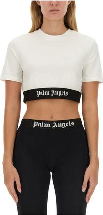 Palm Angels Classic Logo Tape Crop Tee - - Tops - Damen - Wei&szlig; - M