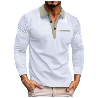 Generic Polo de golf &agrave; manches longues pour homme - S&eacute;chage rapide - L&eacute;ger - Avec boutonni&egrave;re &agrave; 3 boutons - En coton respirant - Style d&eacute;contract&eacute;, Blanc., S