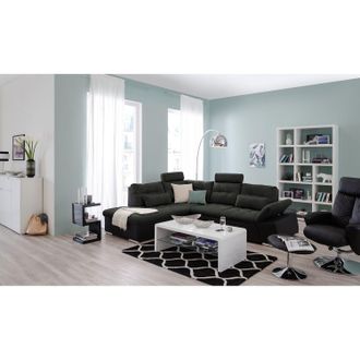 Fredriks home24 Ecksofa mit Schlaffunktion Schwarz/Grau/Schwarz/Anthrazit Kunstleder Lilo / Strukturstoff Satur 260 x 103 x 219cm Ottomane davorstehend links