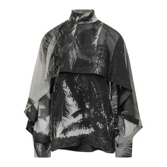 Ferragamo Femme, Blouses et Chemises, Gris, Taille: 38 FR Blouse en soie &agrave; imprim&eacute; palmiers