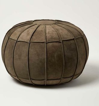 Homescapes Orientalischer Leder-Pouf rund braun, 50 x 50 x 40 cm - Homescapes