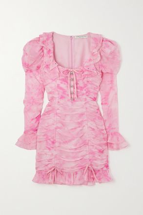 Alessandra Rich Minikleid Aus Seiden-georgette Mit Batikmuster Und Verzierungen - Pink