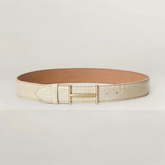 Reptiles House Horus Schnalle und 40 mm Gürtel aus Krokodilleder von der Flanke - Hanf