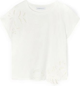 Motivi Jersey-T-Shirt mit Sangallo-Stickerei - - Blouses & Shirts - Damen - Wei&szlig; - XS