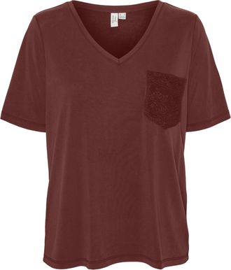 Vero Moda Damen Vmmacy S/S V-Neck JRS Btq Ga T-Shirt, Fired Brick/Detail:Crochet Pocket, XS EU