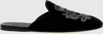 Dolce & Gabbana Schwarze Samt-Mules mit kontrastierendem gesticktem Logo