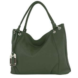 modamoda.de T339 - ital. Schultertasche Shopper aus Leder, Farbe:Schwarzgrün