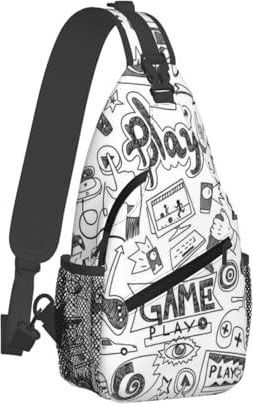 Generic Sacoche Homme Bandouliere Jeu de style croquis monochrome Antivol Sac Bandouli&egrave;re R&eacute;glable Sac &agrave; Dos Militaire pour Randonn&eacute;e Homme Voyage