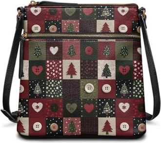 Coloranimal Sac &agrave; bandouli&egrave;re en cuir pour femme avec fermeture &eacute;clair, sac &agrave; main tendance et l&eacute;ger avec plusieurs poches, Motif de No&euml;l