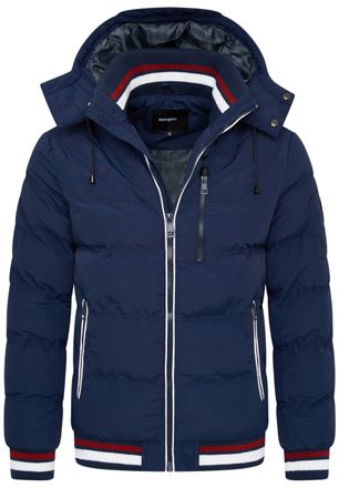 Behype. Herren warme Winterjacke mit abnehmbarer Kapuze Kurze Steppjacke Outdoorjacke Jacket Puffer-Jacke OR_1214-Navy-Red-XL